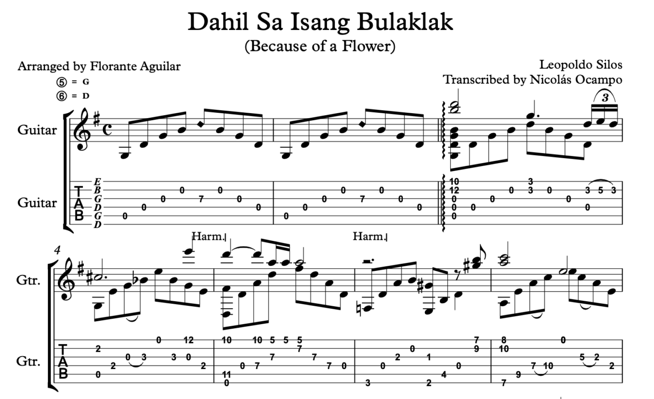 Dahil Sa Isang Bulaklak for Solo Guitar, Arr. by Florante Aguilar (5 ...